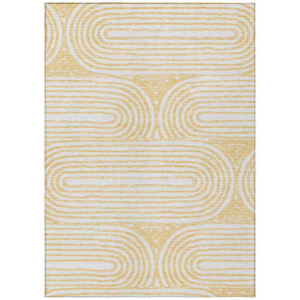 HomeRoots Gold and White 8 ft. x 10 ft. Woven Abstract Rectangle Indoor ...