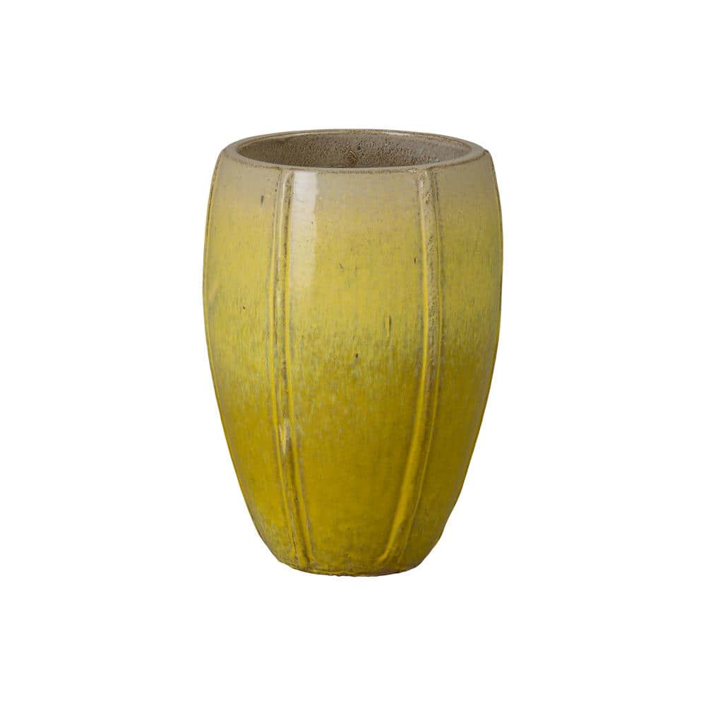 Emissary 11 in. L x 16 in. H Yellow Snow Ceramic Round Planter 05341YS ...