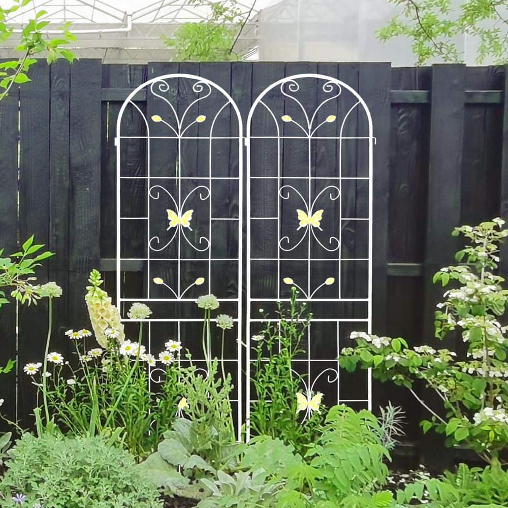 86.70 in. Cream White 4 Pack Metal Garden Trellis for Climbing Plants ...