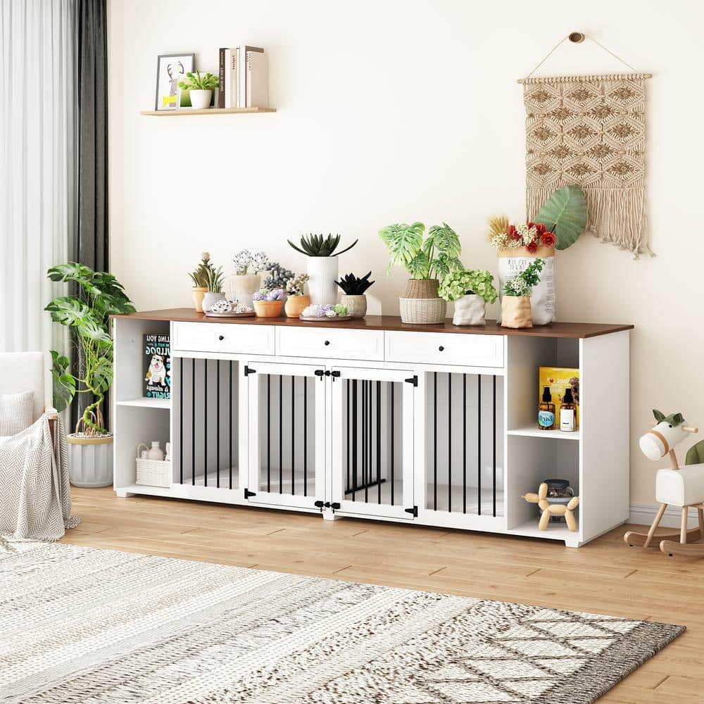 FUFU&GAGA Wooden Large Dog Crate Furniture, Upgrade Dog Kennel with 3-Drawers, Double Dog Cage ...
