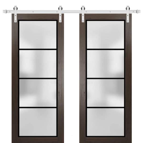 Sartodoors 30 in. x 96 in. 2 Panel Frosted Glass Chocolate Ash Solid ...