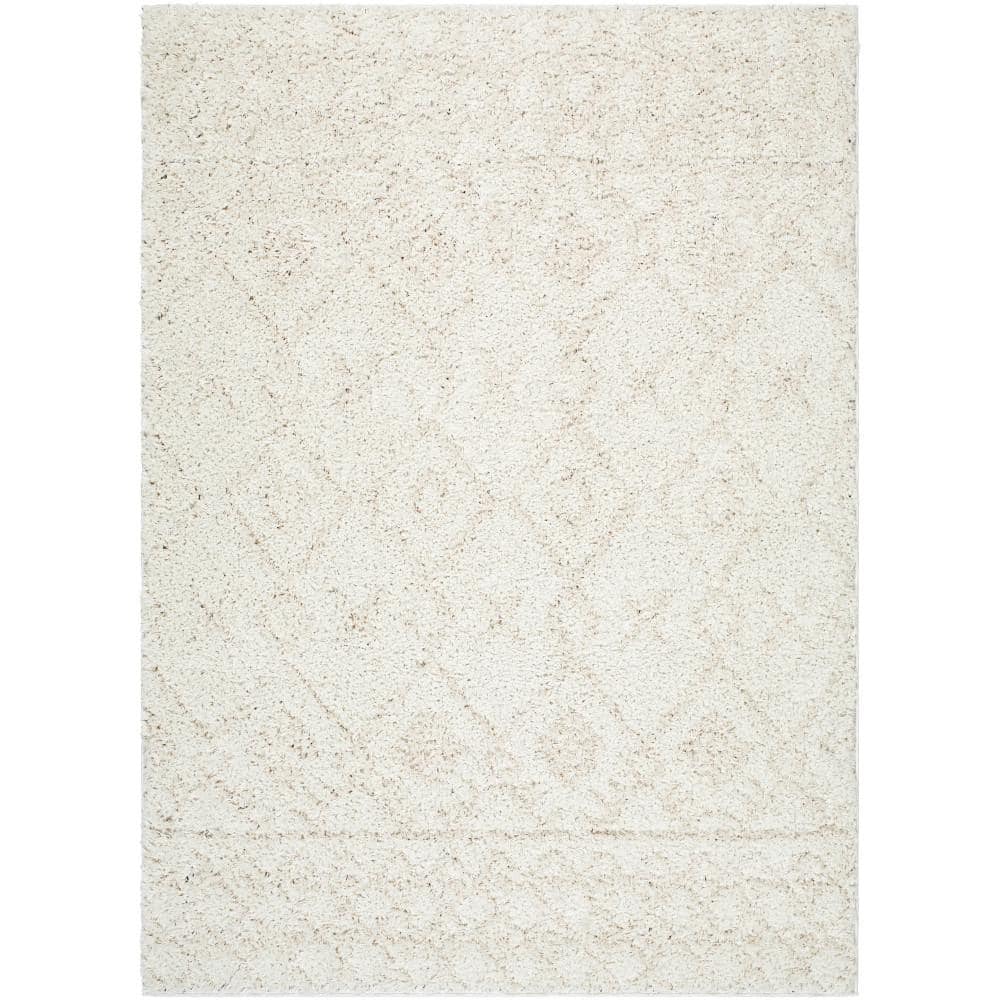 Livabliss Maryland Shag White/Off-White Diamond 7 ft. x 9 ft. Indoor ...