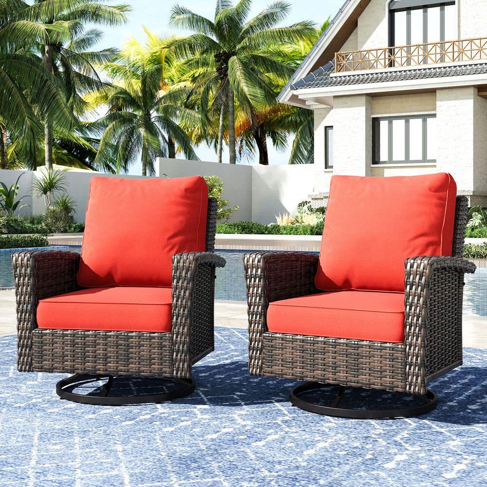 PHI VILLA Dark Brown High Back Swivel Wicker Outdoor Lounge Chair with ...