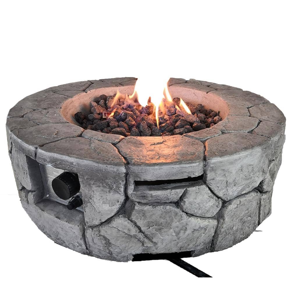Tunearary 28 in. W Gray Round Concrete Base Multi-fuel LP Gas Fire Pit ...