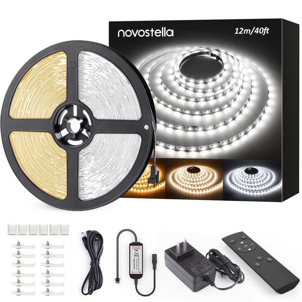 BIBIVIS 40 ft. Warm White LED Strip Light Kit Dimmable 3000K-6500K 24 ...