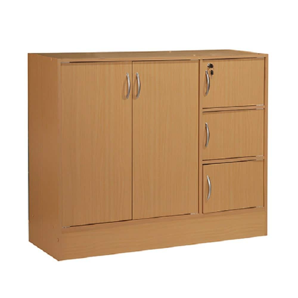 HODEDAH 38.58 in. H Beech Wooden 3-Shelf 5-Door Standard Bookcase ...