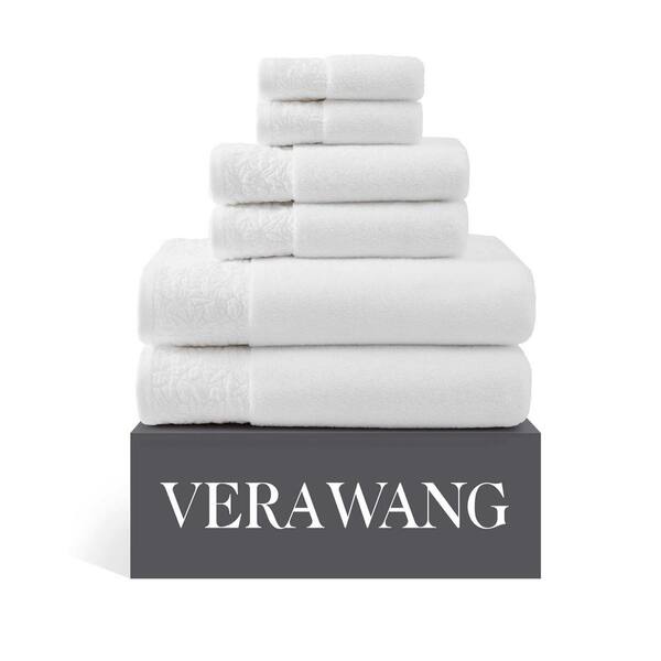 VERA WANG Tonal Floral White Cotton 6 Piece Terry Towel Set USHSAC1280503 The Home Depot
