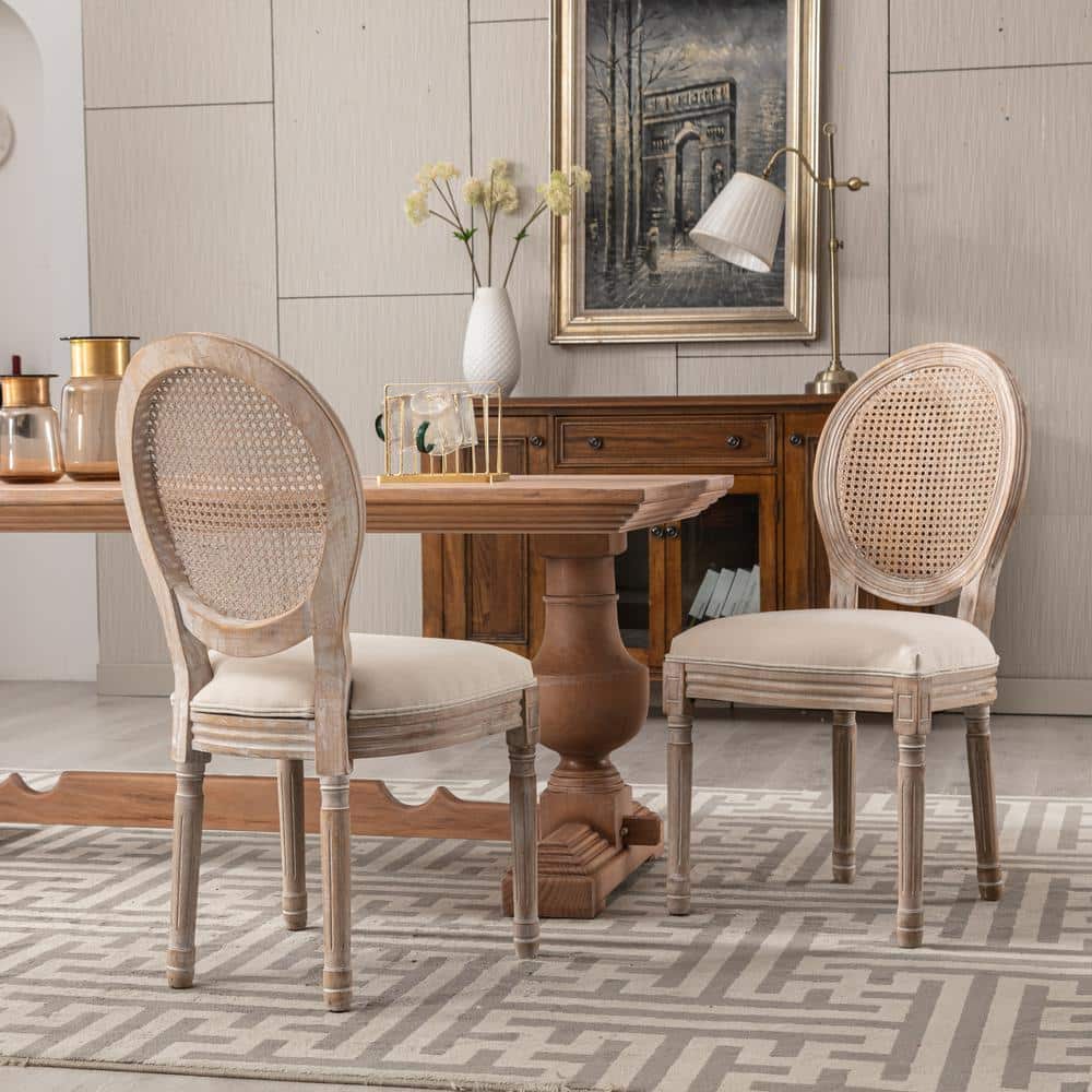 GOJANE Beige Upholstered Fabrice With Rattan Back French Dining Chair ...
