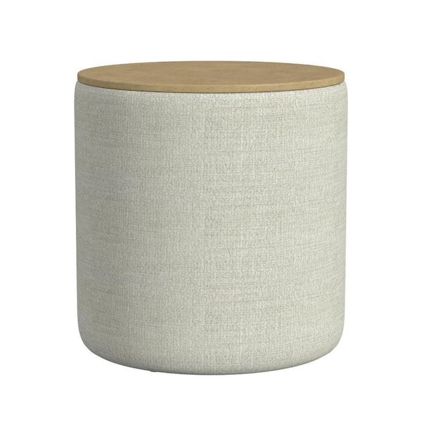 Benjara Mesy Gray and Brown Fabric Round Storage Ottoman BM334095 - The ...