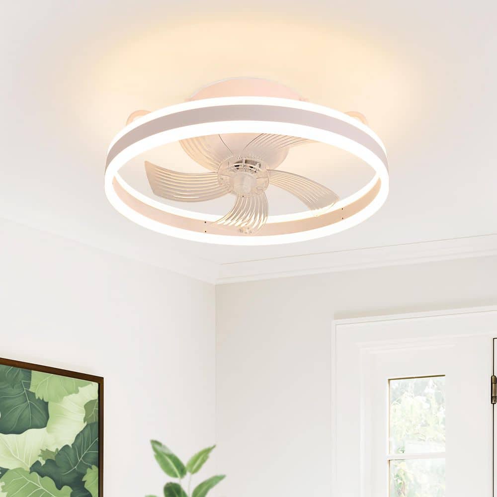 TinHon 20 in. Indoor White Low Profile LED Ceiling Fans with Lights and ...