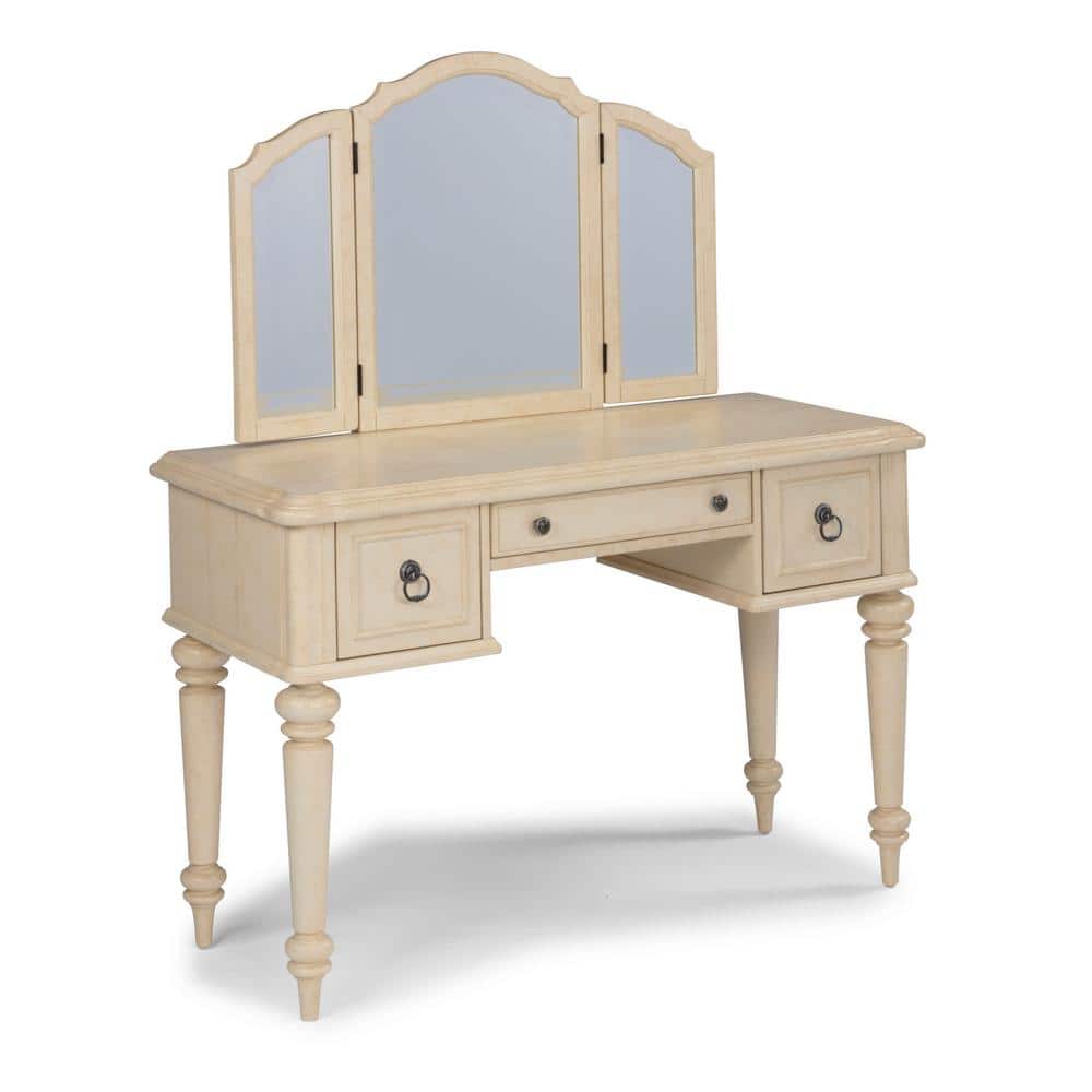 HOMESTYLES Provence Off-White Vanity with Mirror 54 in. H x 46.75 in. W ...