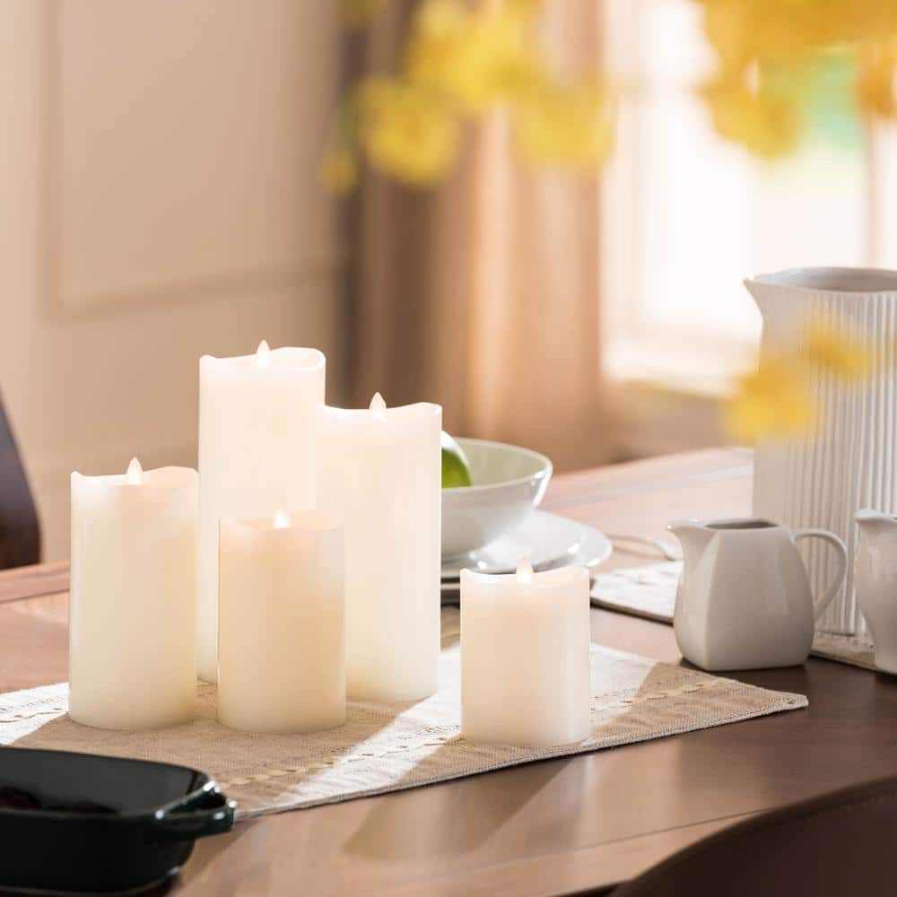 HEMSLY INC Elegant Ivory LED Flameless Pillar Candles (Set of 5) 10207 ...