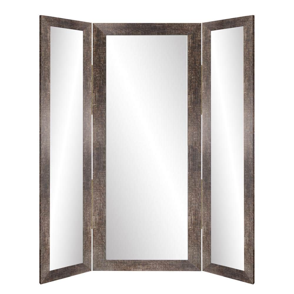 BrandtWorks 32 in. W x 71 in. H Rustic Brown Free Standing Tri-Fold ...