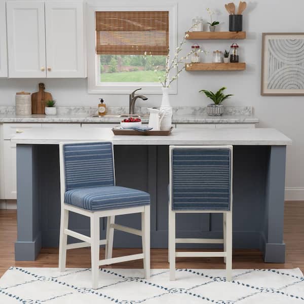 Linon Home Decor Reena 36.25 in. H White and Blue High Back Wood ...