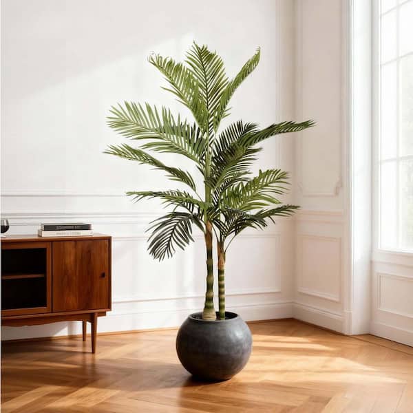 SereneVita 6 ft. Golden Cane Artificial Palm Tree With Black Plastic ...