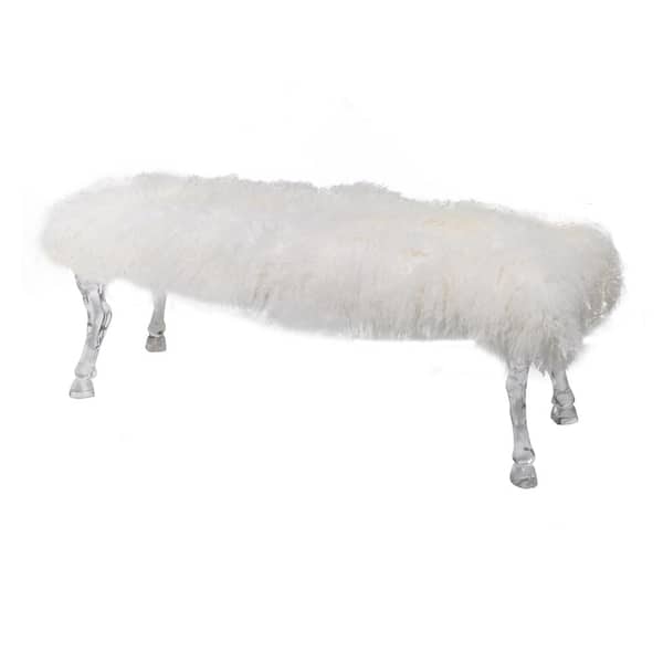 A & B Home Mongolian Fur and Acrylic Bench, White 43550-WHIT - The Home ...