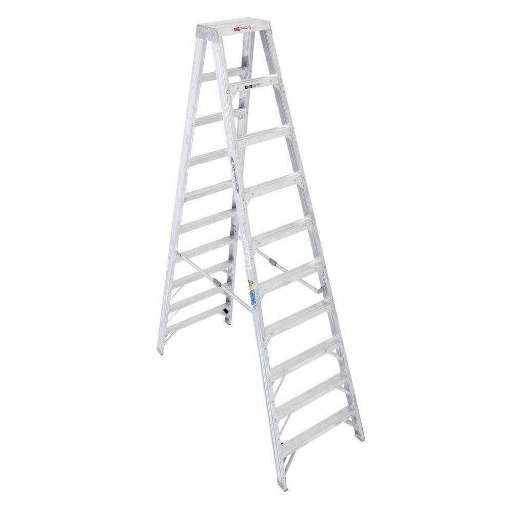 Werner 10 ft. Aluminum Twin Step Ladder with 375 lb. Load Capacity Type ...