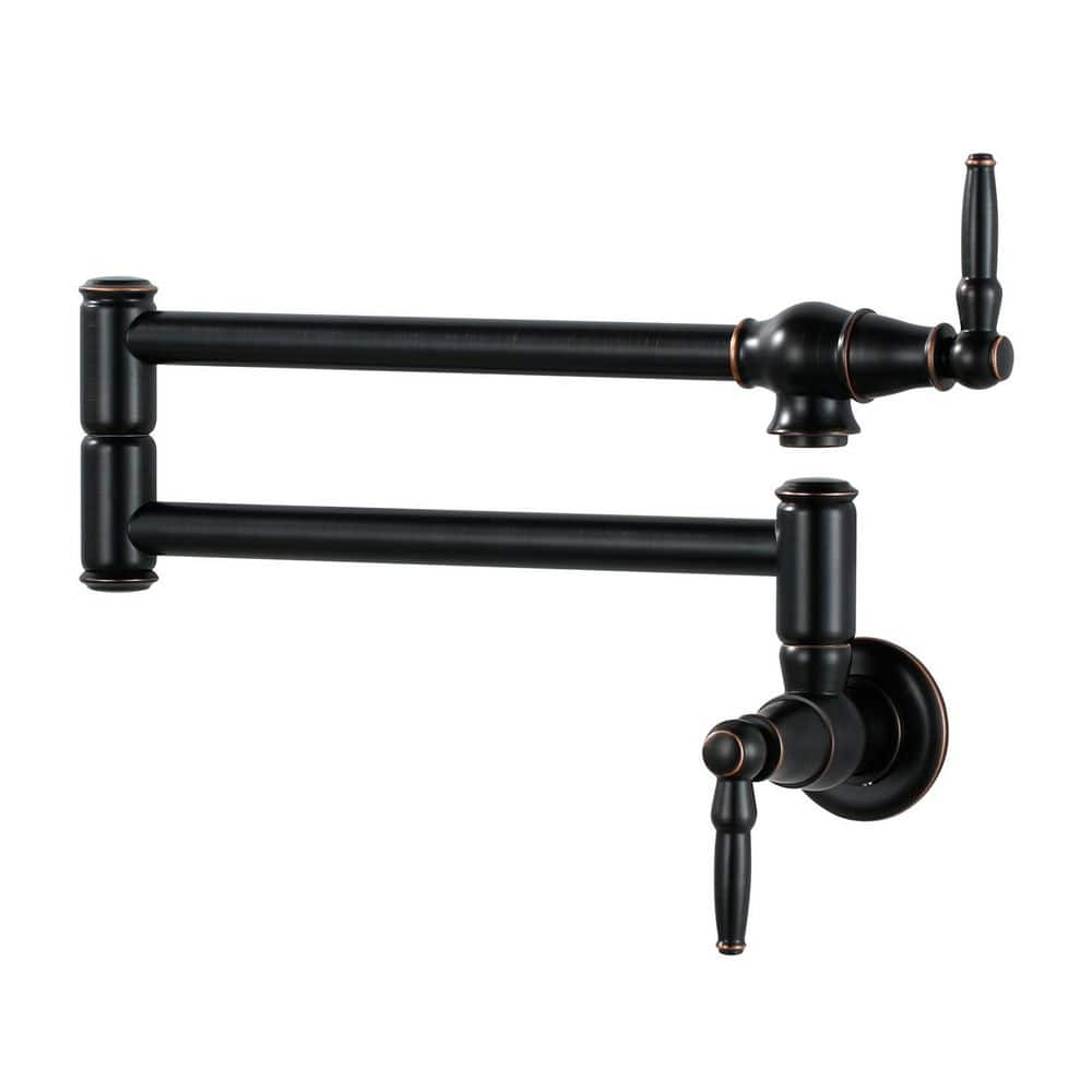 WOWOW Wall Mounted Pot Filler with 2-Handle in Oil Rubbed Bronze ...