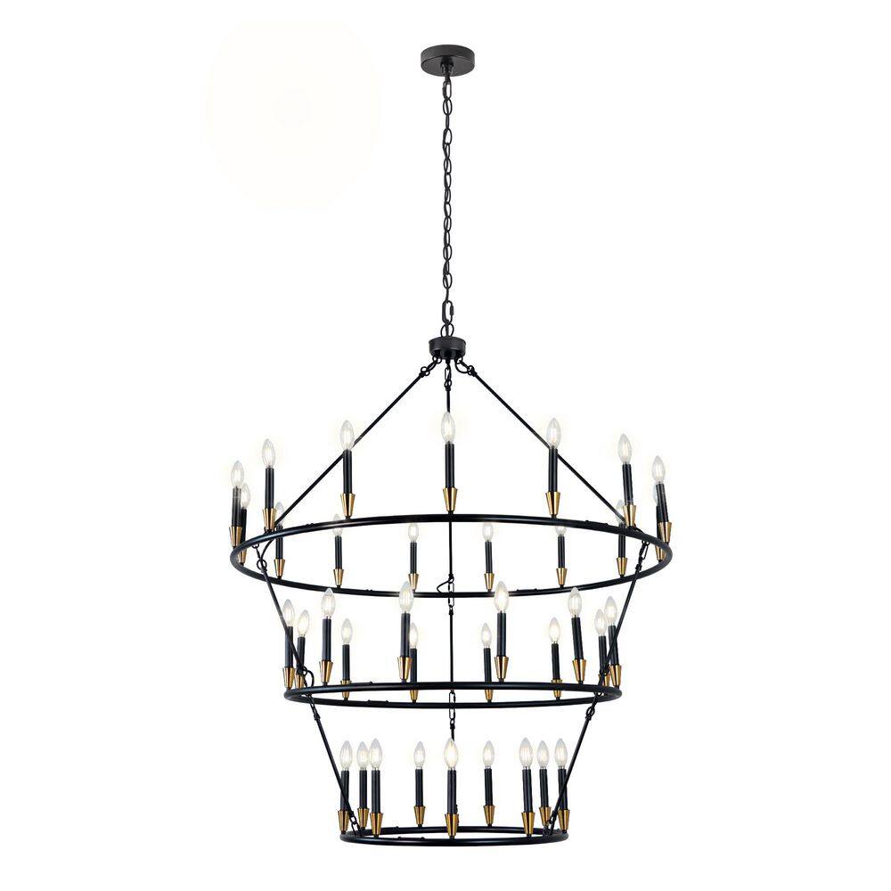 Traditional 36-Light Chandelier Black Finish Modern Round Chandelier ...