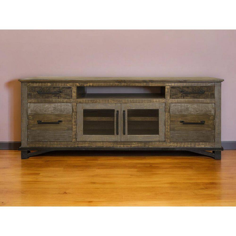 HomeRoots Brown TV Stand Fits TV's up to 75 in. with Shelves;Cabinet ...