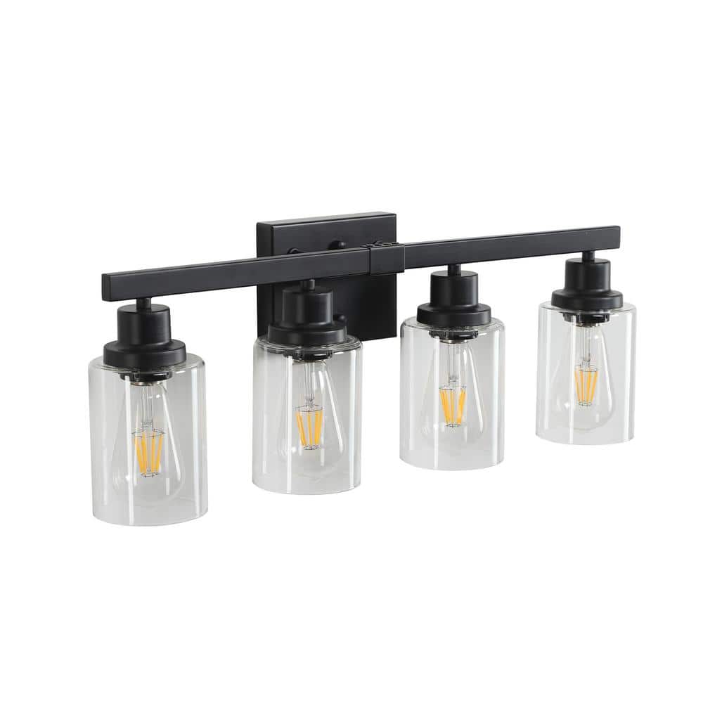 PUDO 24.2 in. 4-Light Farmhouse Black Vanity Light Bathroomwith Clean ...