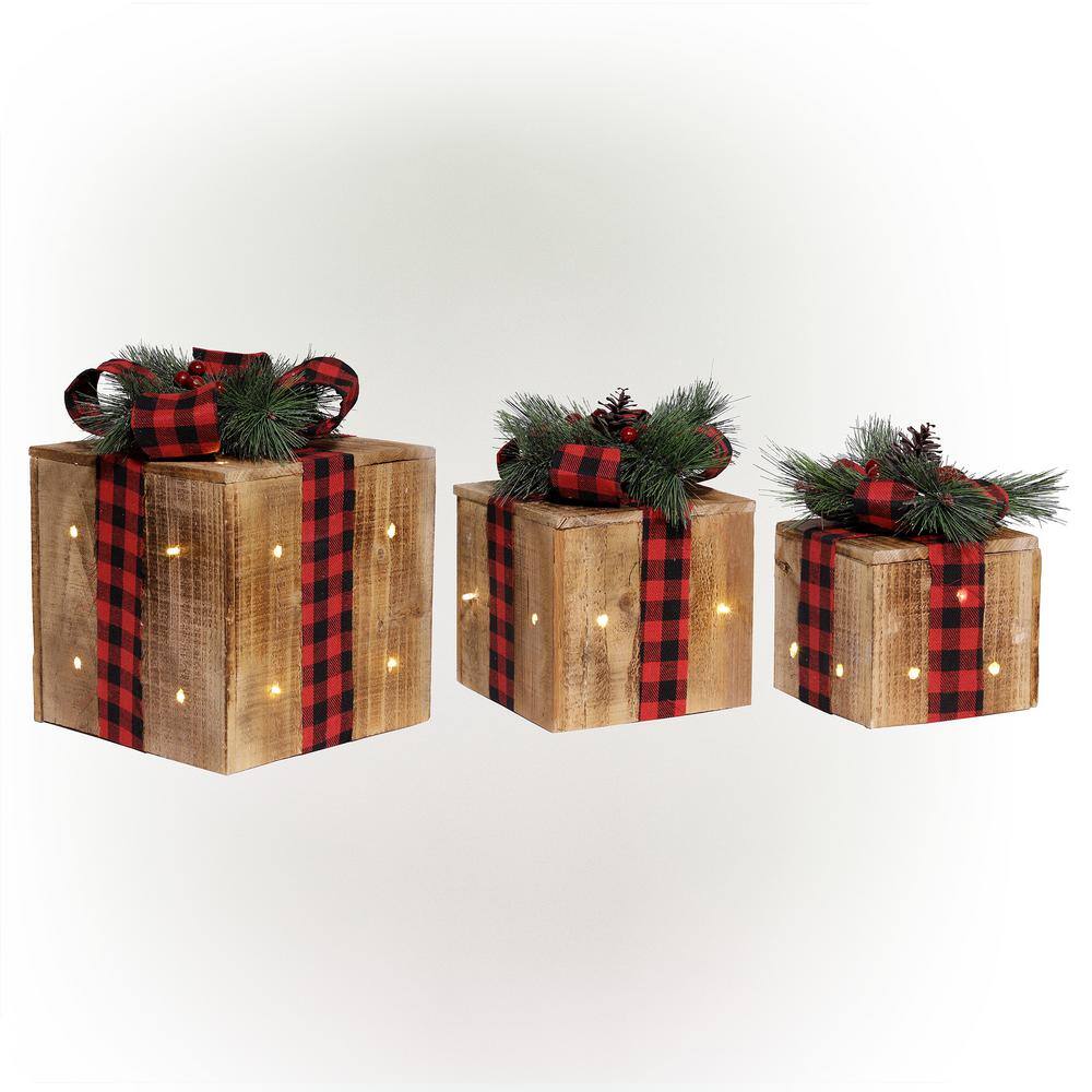 Alpine Corporation Decorative Wooden Christmas Gift Box Set with LED ...