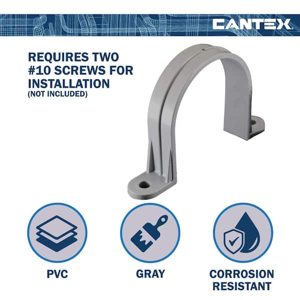 Cantex 2 in. 2-Hole PVC Clamp / Strap, For use with Schedule 40 and 80 ...