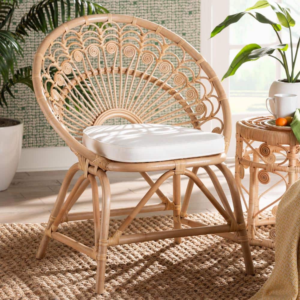 Bali Pari Abriella Modern Bohemian Natural Brown Rattan Peacock Accent Chair