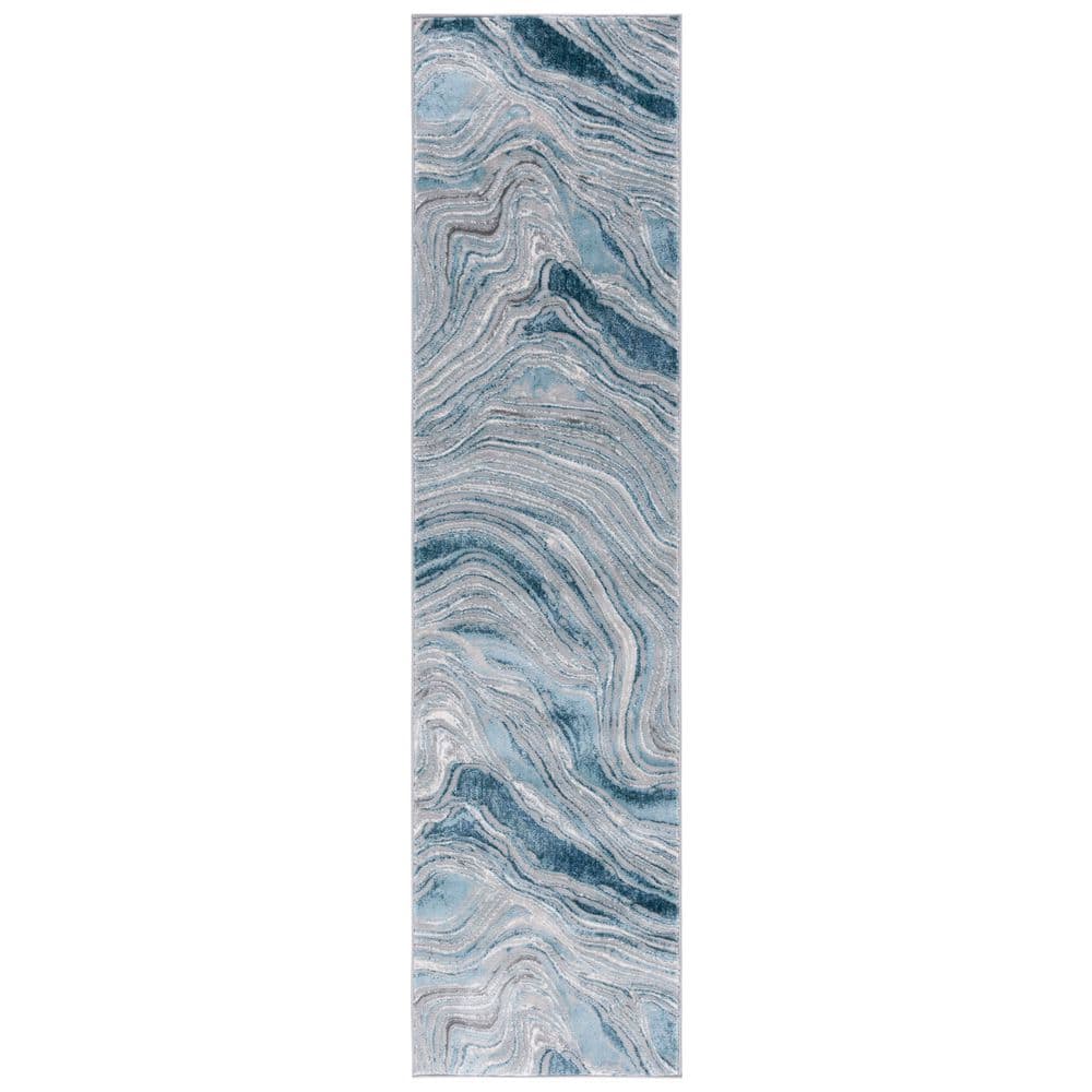 SAFAVIEH Meadow 2 ft. x 7 ft. Blue/Gray Marble Swirl Runner Rug MDW564N ...