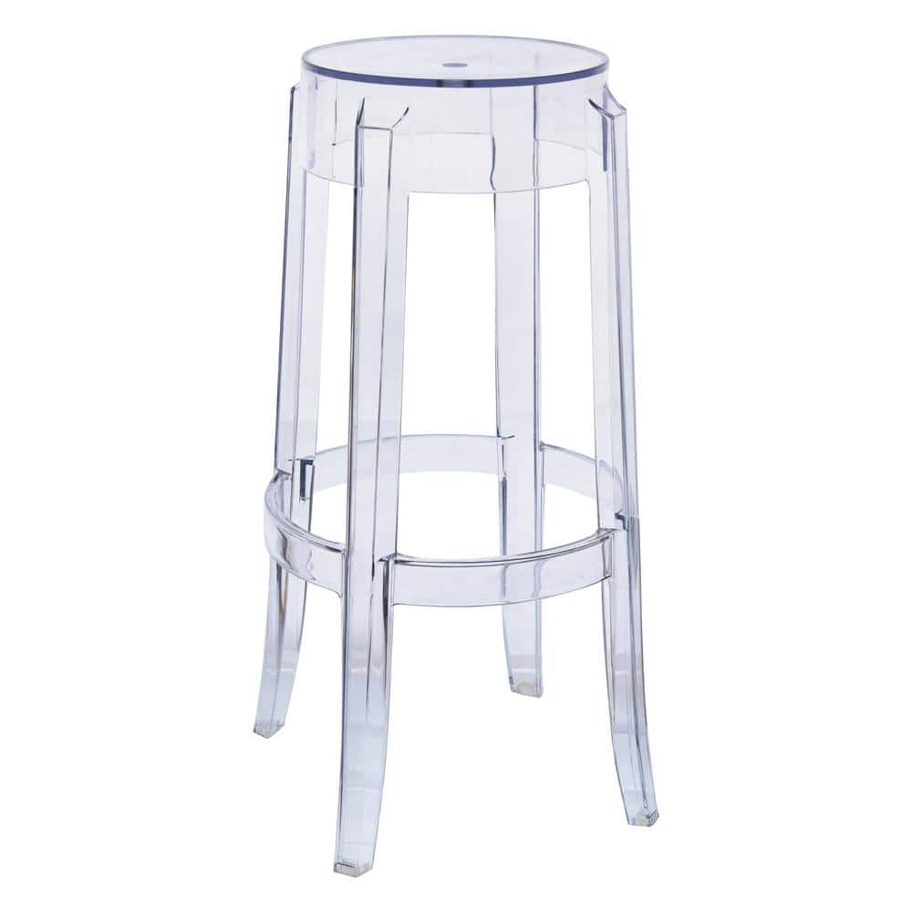 Leisuremod Averill 29.5 in. Clear Backless Plastic Bar Stool with ...