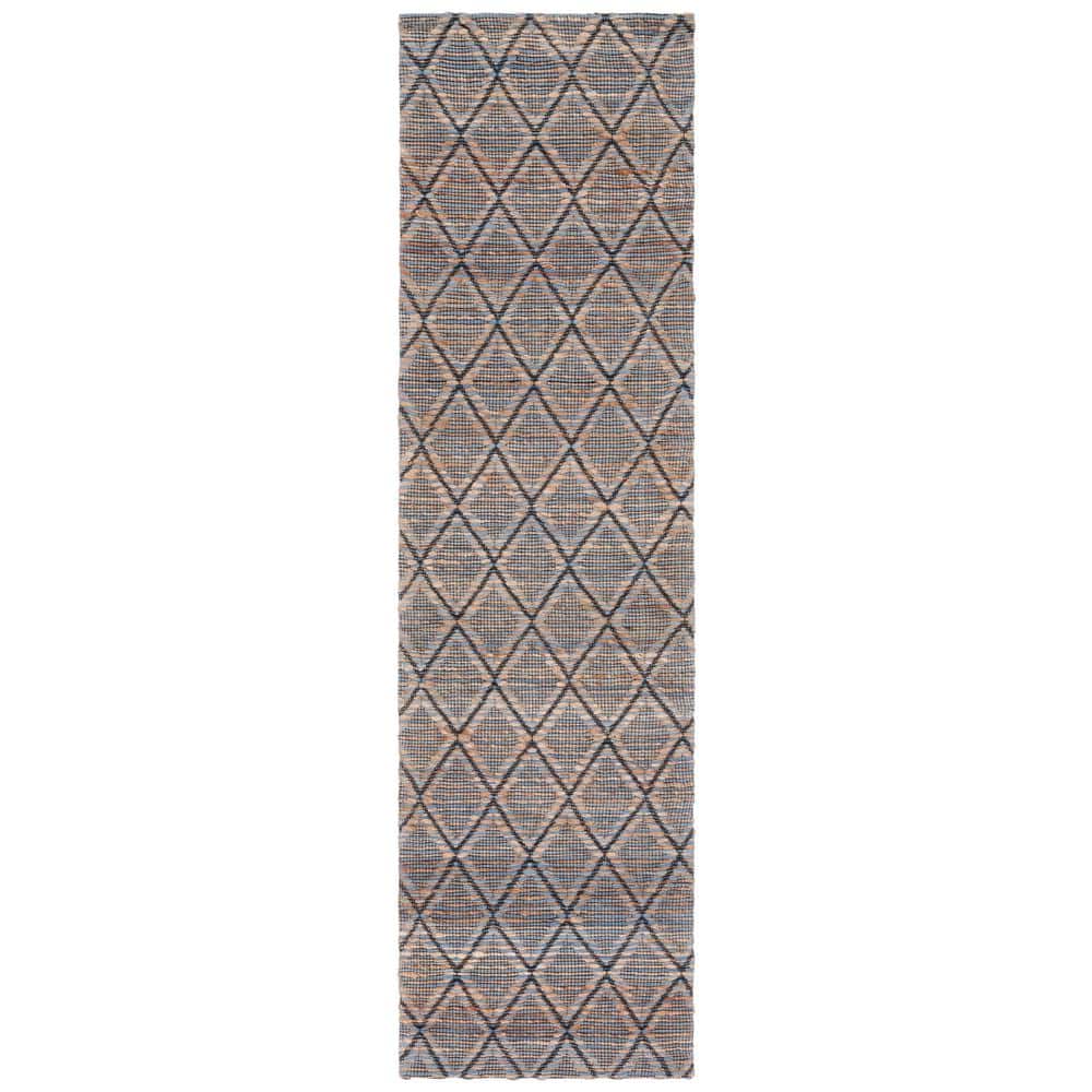 SAFAVIEH Natural Fiber Beige/Blue 2 ft. x 9 ft. Abstract Geometric ...