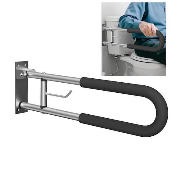 Wudkey 29.5 in. Flip-Up Toilet Safety Rail in Silver, Heavy Duty Grab ...