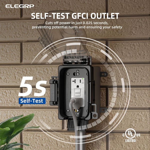 ELEGRP GFCI Outlet with Outdoor Cover and Box, Weather Resistant 20 Amp ...