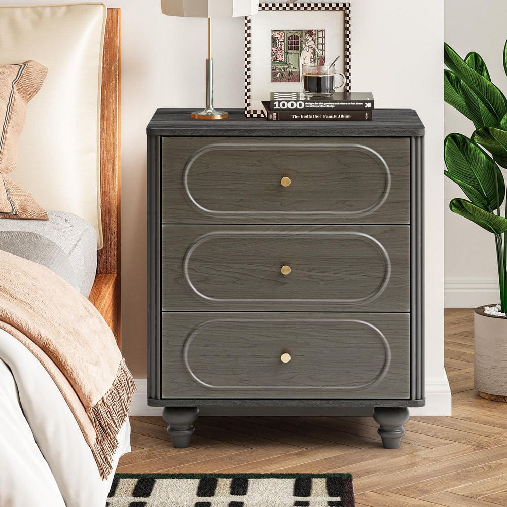ATHMILE 21.65 in. H Grey Rounded Corner Arc-edge 3-drawer Chest of ...