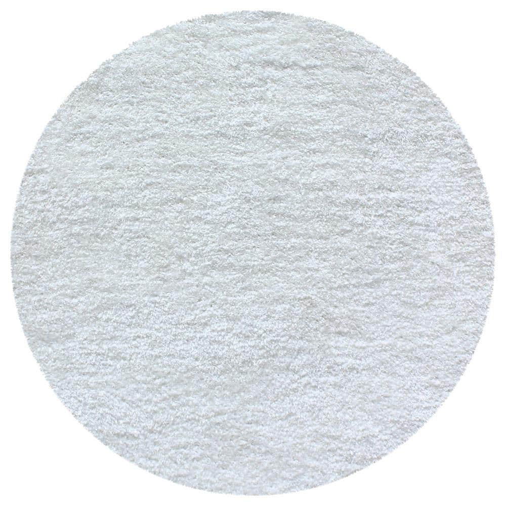 SUPERIOR Shag White 6 ft. 6 in. Round Elegant Soft Plush Area Rug 6 ...