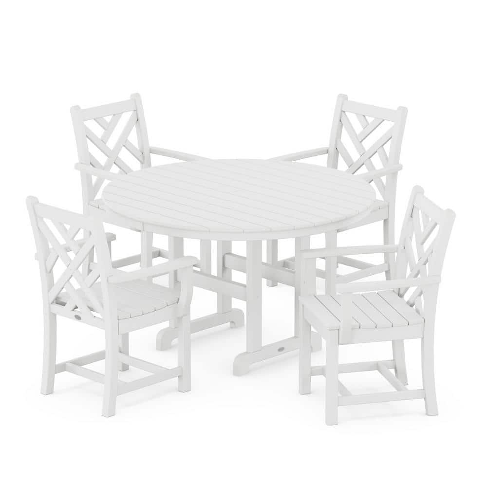 POLYWOOD Chippendale 5-Piece Round Farmhouse Dining Set PWS122-1-WH ...