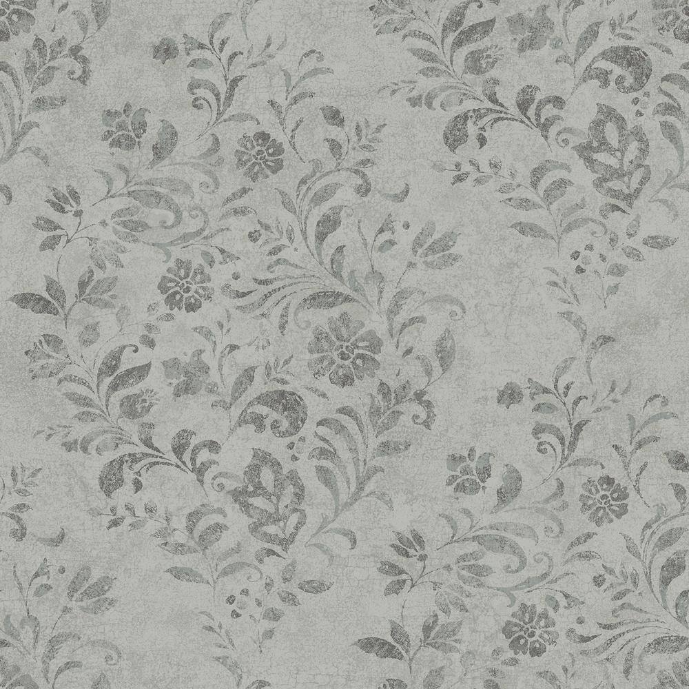Chesapeake Isidore Grey Scroll Matte Pre-pasted Paper Wallpaper 4072 ...
