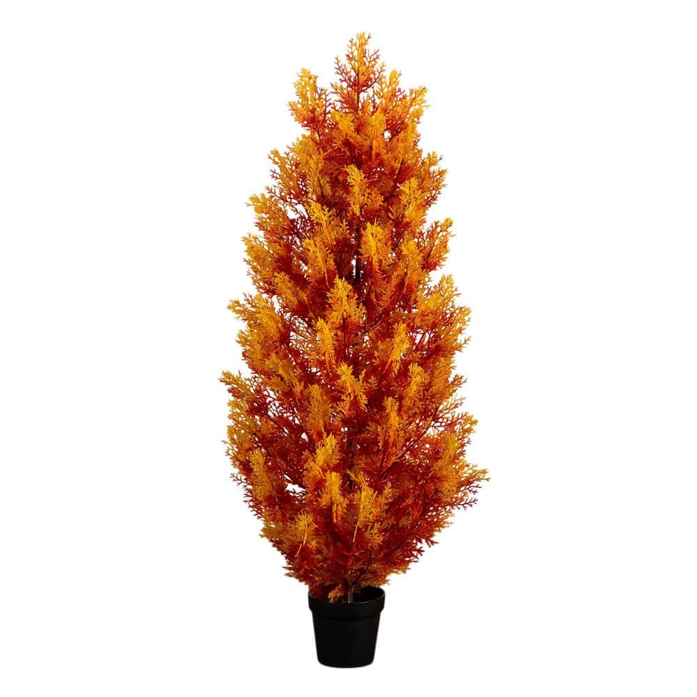 Nearly Natural 4 ft. UV Resistant Autumn Artificial Fall Cedar Tree ...