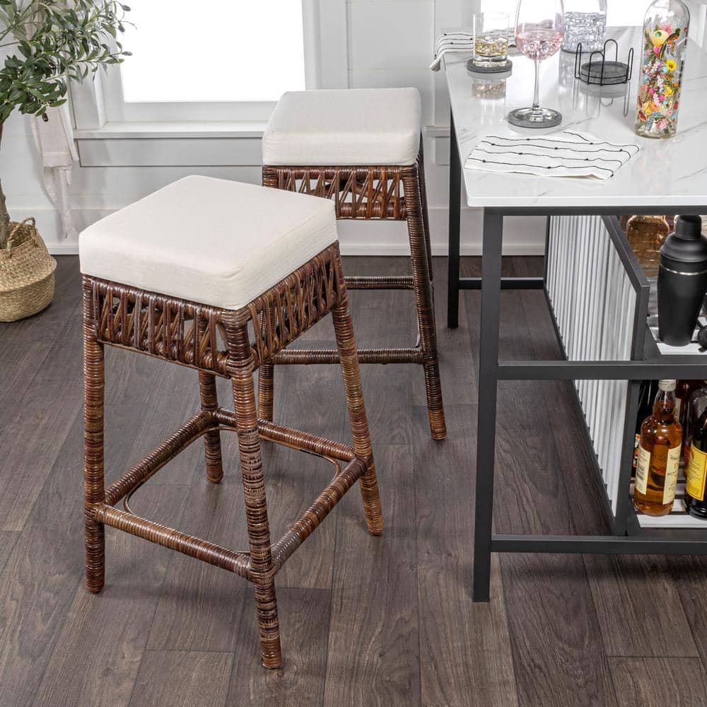 Rattan backless bar stools store