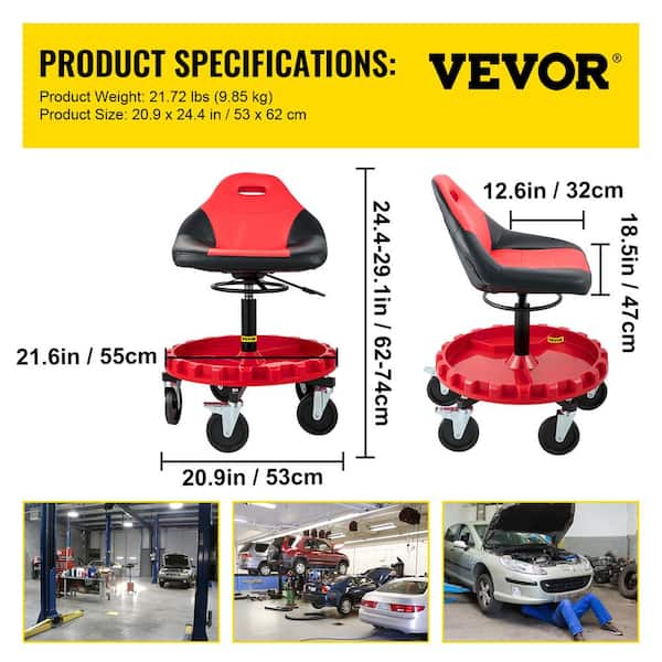 VEVOR Rolling Shop Stool 300 lbs. Load Garage Mechanic Seat Adjustable ...