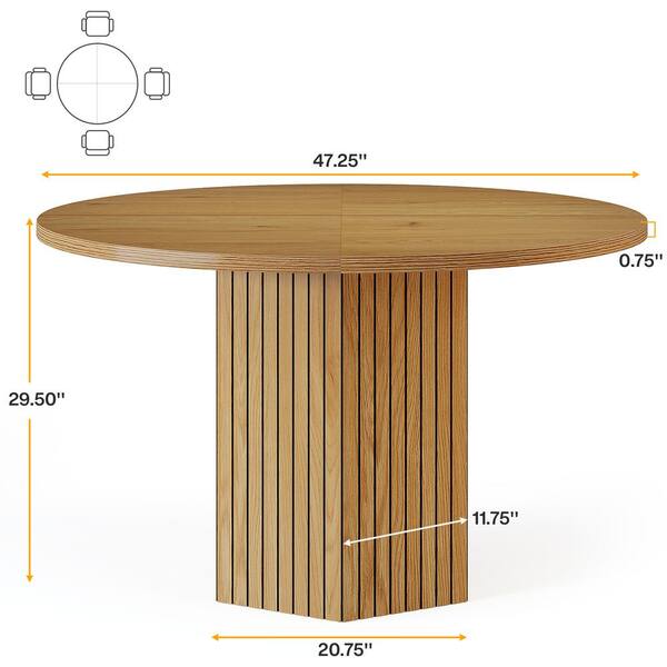 BYBLIGHT Roesler 47 in. Oak Wood Pedestal Round Dining Table without ...