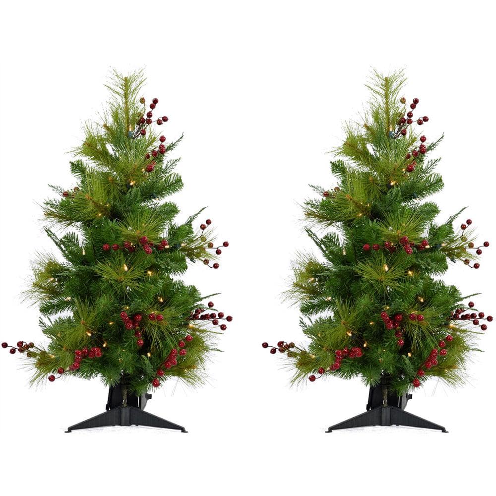 Christmas Time 3 ft. Red Berry Mixed Pine Artificial Christmas Tree ...