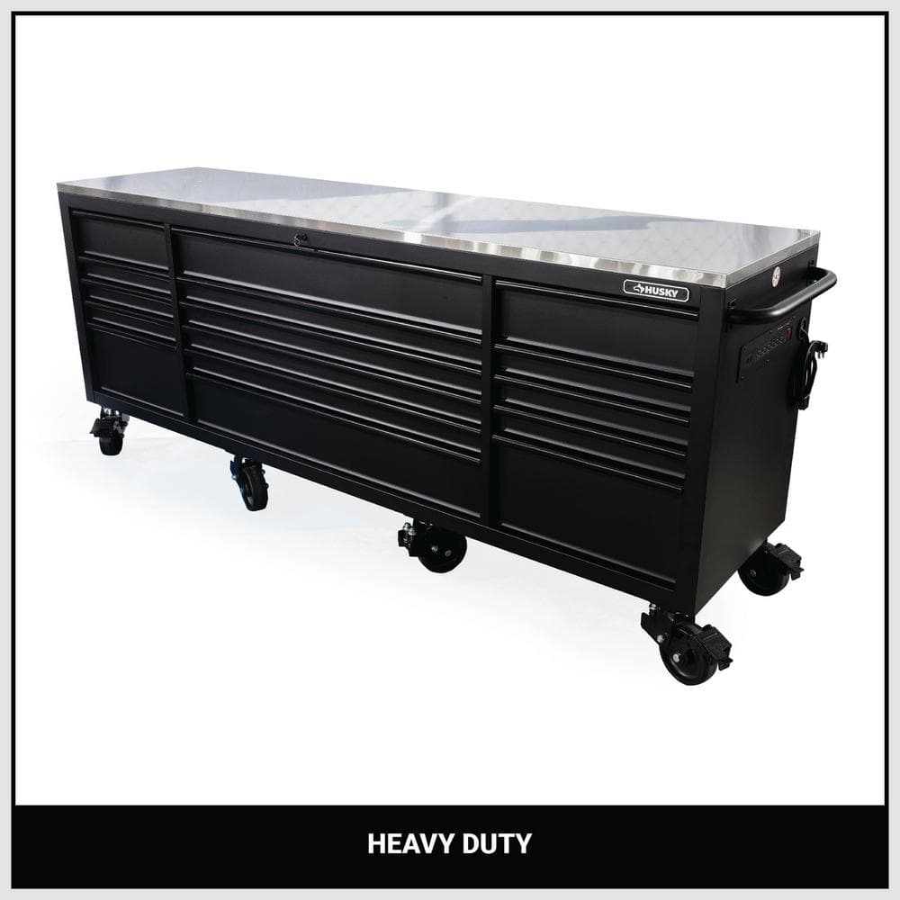 Husky 96 in. W x 24 in. D 16-Drawer Heavy-Duty Mobile Workbench with ...