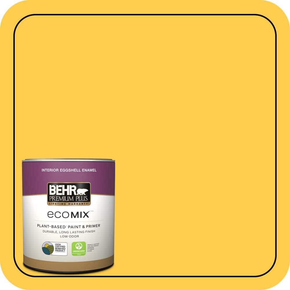 BEHR PREMIUM PLUS 1 qt. #340B-6 Pineapple Soda Eggshell Enamel EcoMix ...