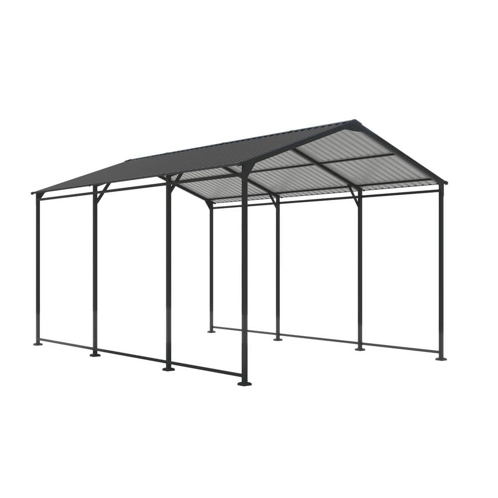 JOYRACER 10 ft. x 15 ft. Outdoor Galvanized Steel Carport, Heavy Duty Metal Garage Canopy, Car ...