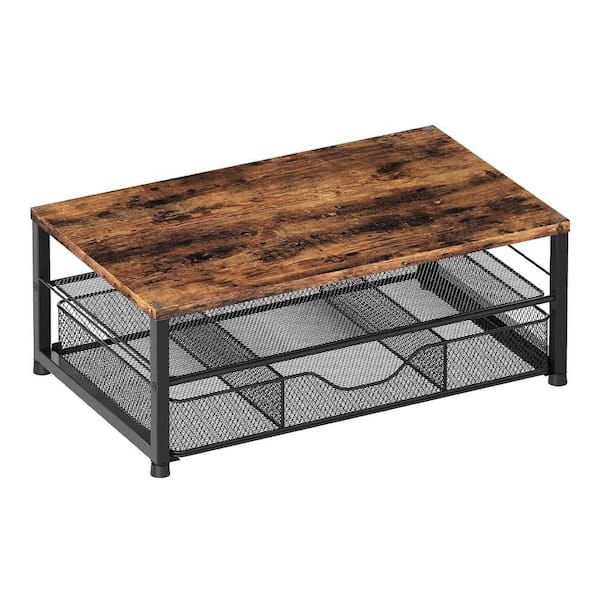 2-Tier Computer Monitor Stand with Drawer and 2 Pen Holders Brown Desk ...