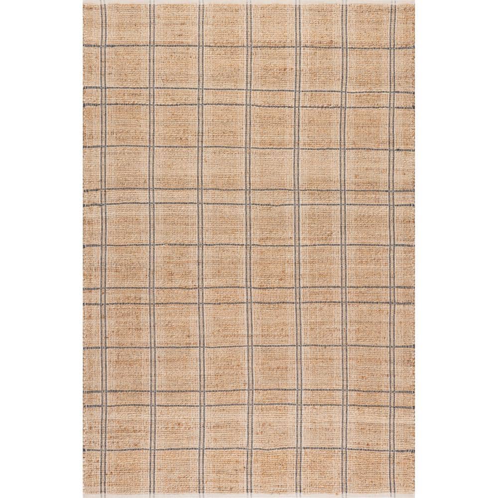 RUGS USA Oscar Plaid Jute Natural 8 ft. x 10 ft. Indoor/Outdoor Patio ...