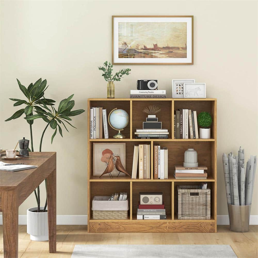 Costway 41 in. Tall Natural Engineered Wood 8-Shelf Standard Bookcase ...
