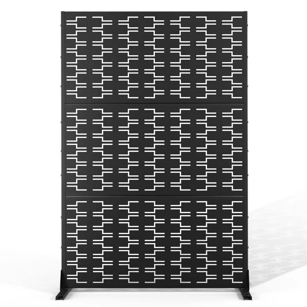 TUYOHW 47 in. W x 72 in. H Black Balcony Metal Privacy Screen-Outdoor ...