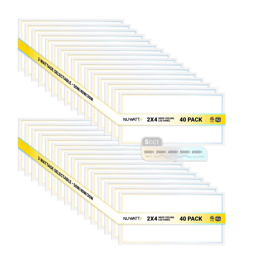 NuWatt 2 ft. x 4 ft. Drop Ceiling Backlit Integrated LED Panel 5CCT 30K-65K Color & Lumens ...
